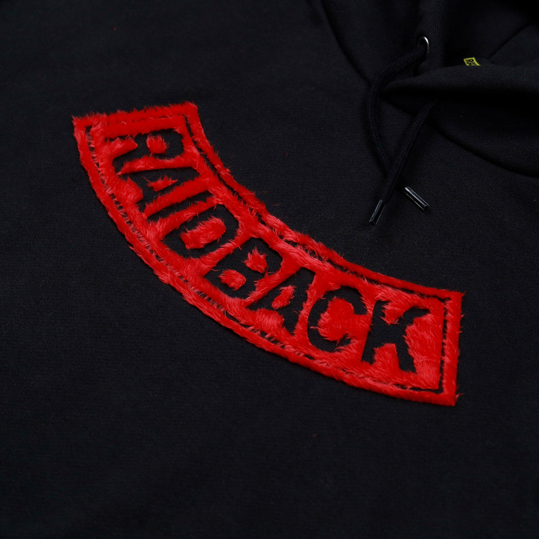 raidback fabric "Big Arch" Faux Fur Hoodie BLACK/RED raid-hooded-fared ...
